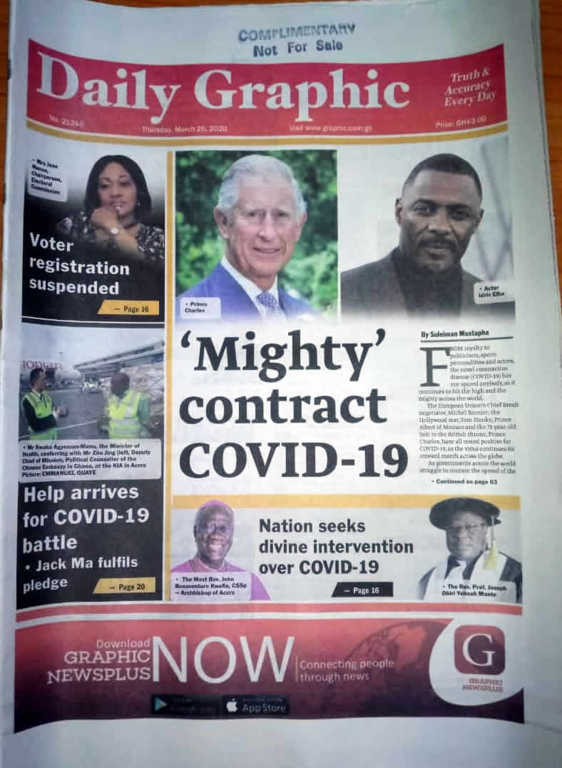 Today's front pages: Thursday, March 26, 2020 - MyJoyOnline