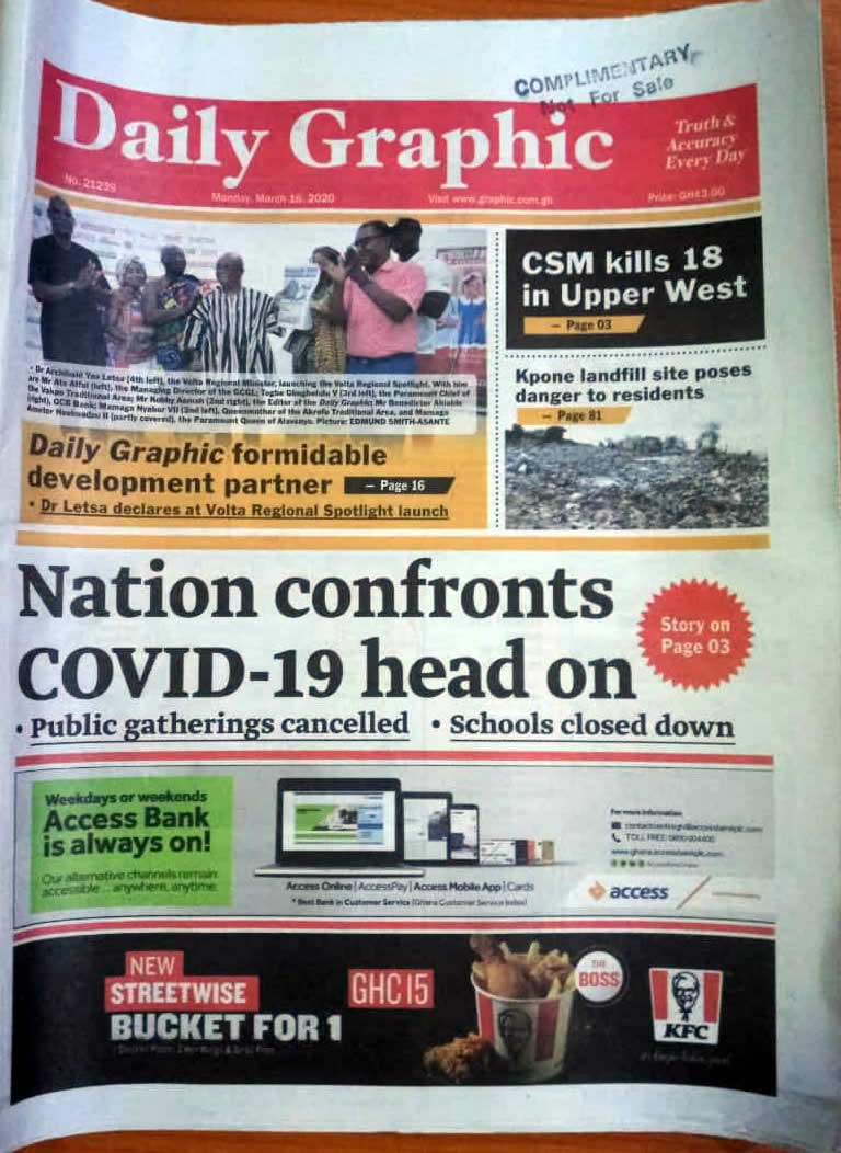 Today's front pages: Monday, March 16, 2020 - MyJoyOnline
