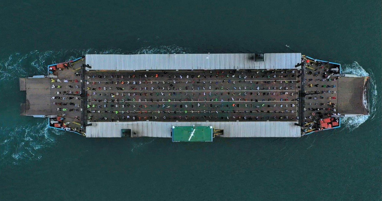 Aerial photo shows social distancing on Kenya ferry - MyJoyOnline