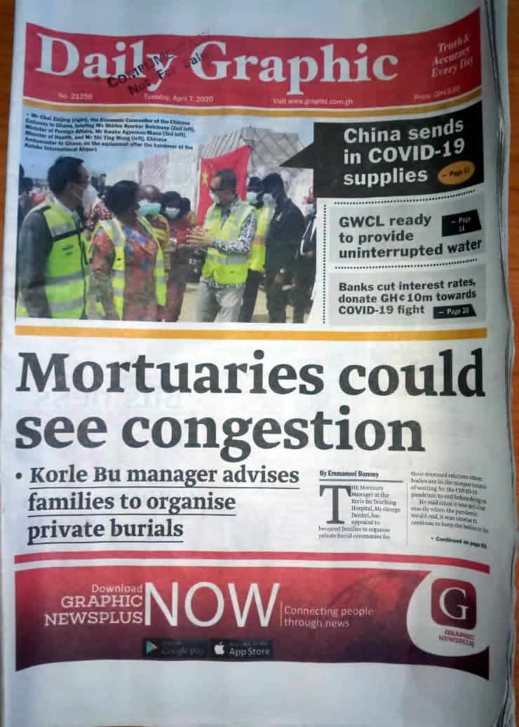 Today's front pages: Tuesday, April 7, 2020 - MyJoyOnline