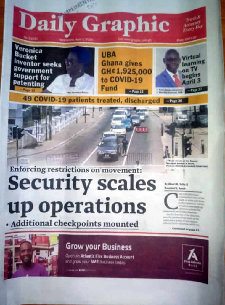 Today's front pages: Wednesday, April 1, 2020 - MyJoyOnline