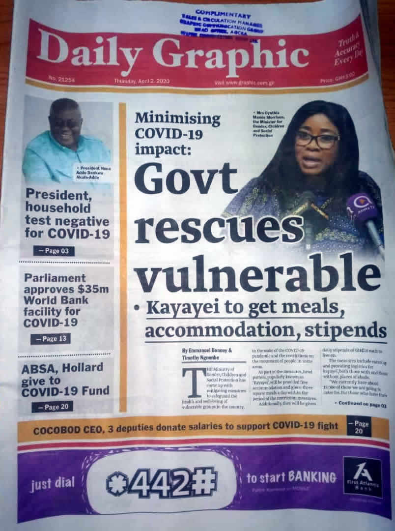 Today's front pages: Thursday, April 2, 2020 - MyJoyOnline