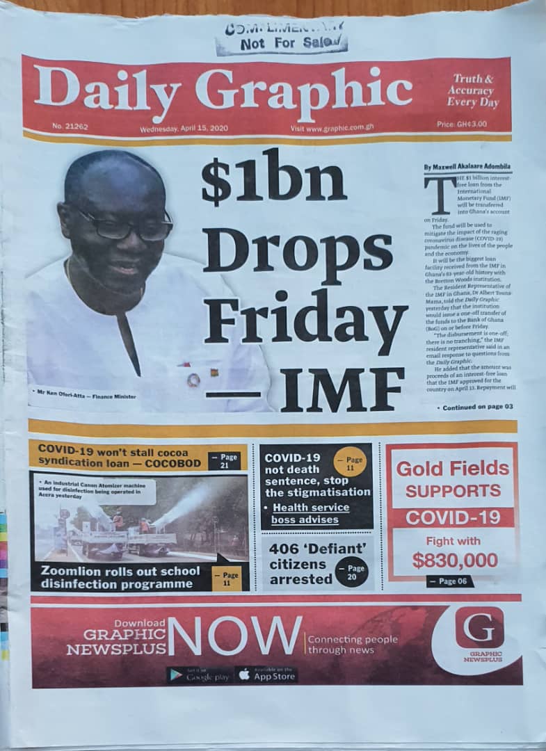 Today's front pages: Wednesday, April 15, 2020 - MyJoyOnline