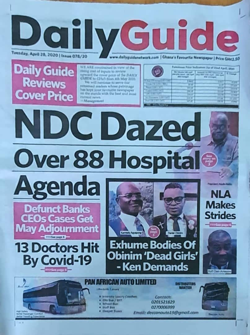 Today's front pages: Tuesday, April 28, 2020 - MyJoyOnline
