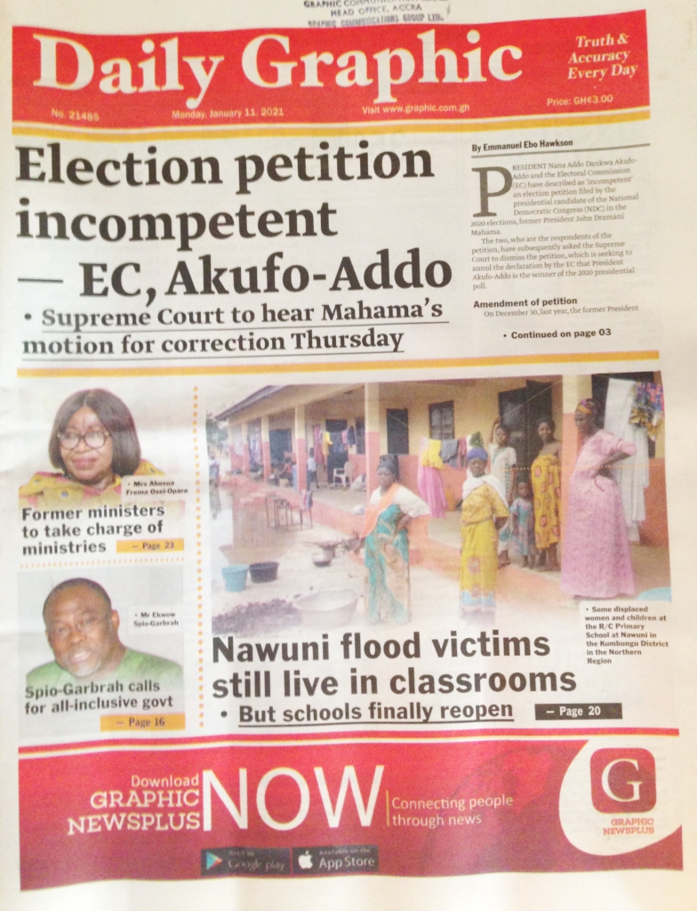 Today's front pages: Monday, January 11, 2021 - MyJoyOnline