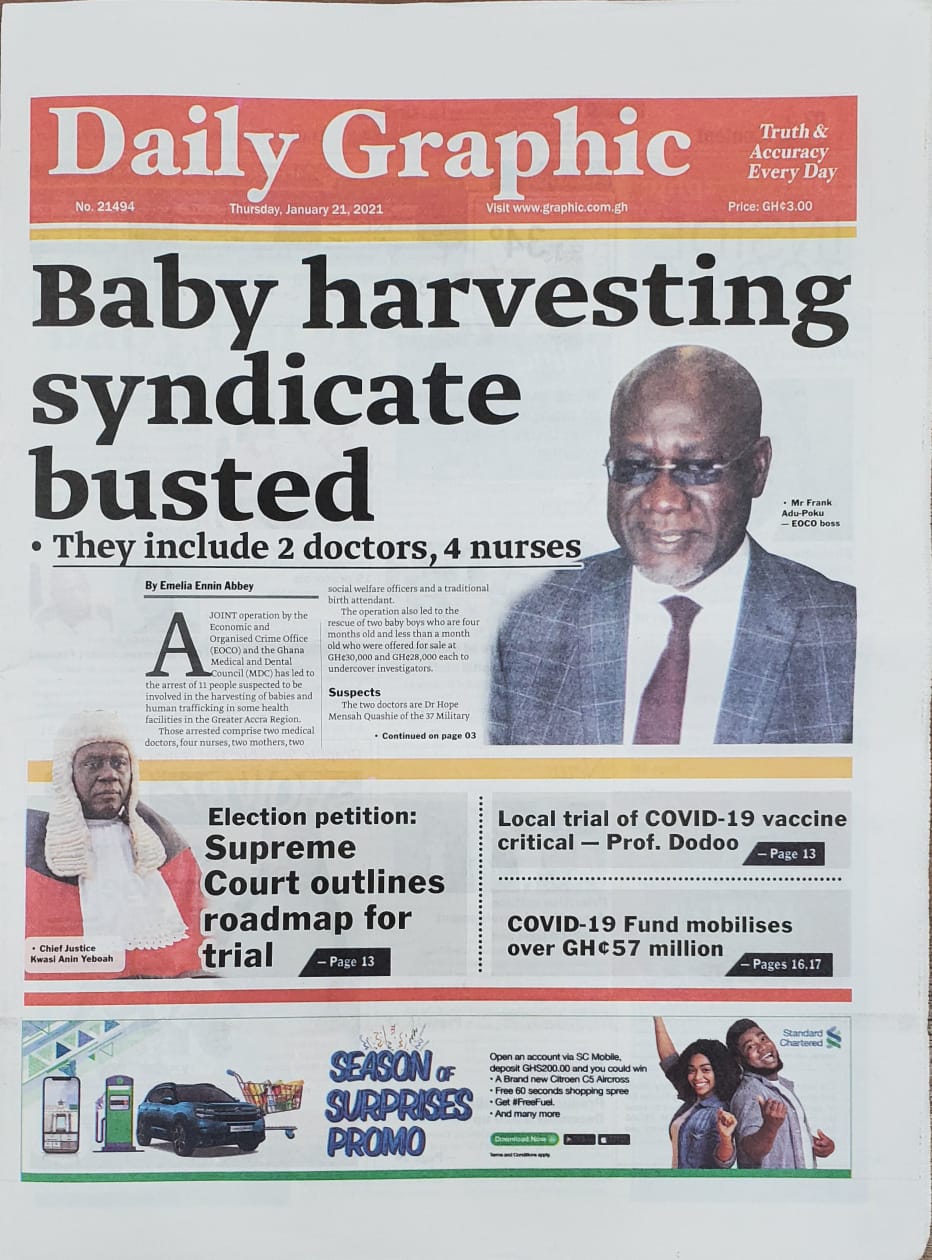 Today's frontpages: Thursday, January 21, 2020 - MyJoyOnline