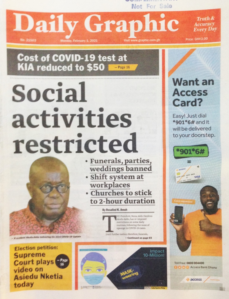 Today's front pages: Monday, February 1, 2021 - MyJoyOnline
