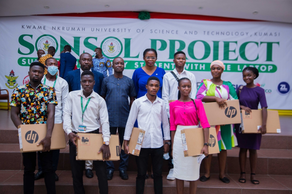 593 brilliant but needy KNUST students get laptops from SONSOL project ...