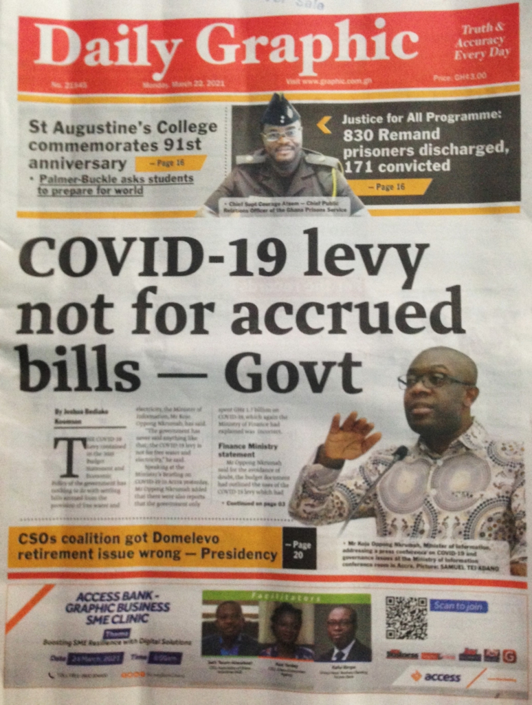 Today's front pages: Monday, March 22, 2021 - MyJoyOnline