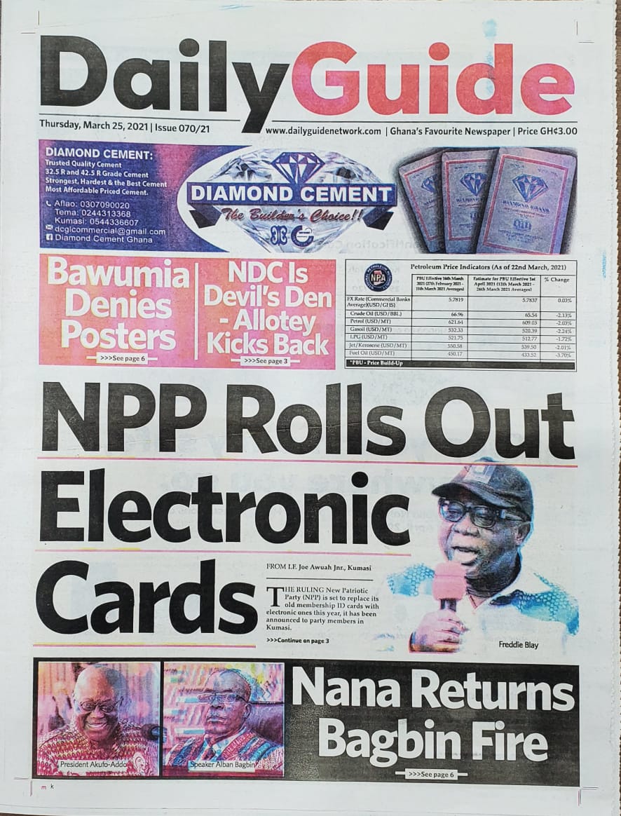 Today’s Newspaper Headlines: Wednesday, March 25, 2021 - MYGHANAMEDIA.COM
