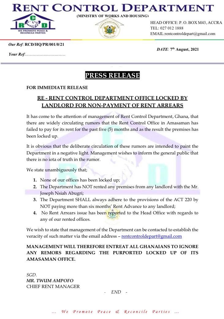 “None of our offices has been locked up” – Rent Control Department ...