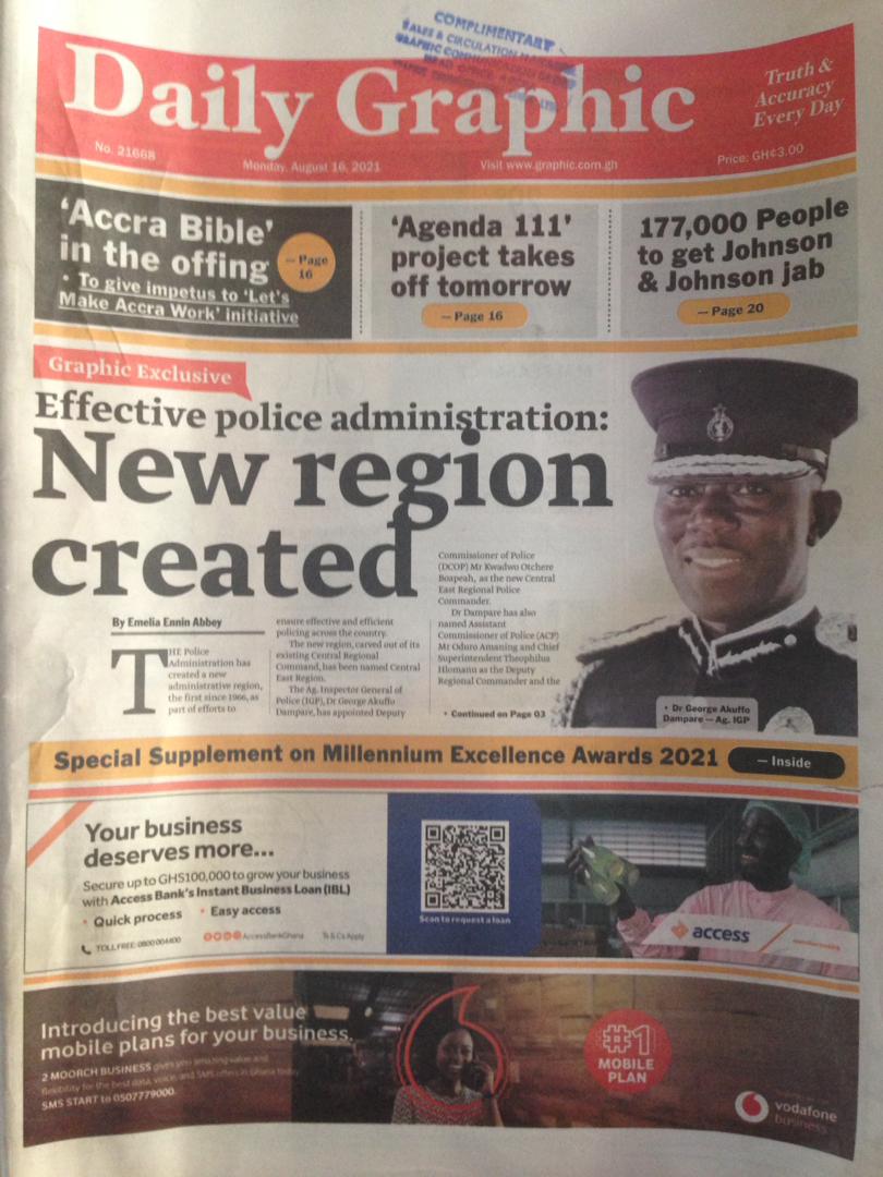 Today's front pages: Monday, August 16, 2021 - MyJoyOnline