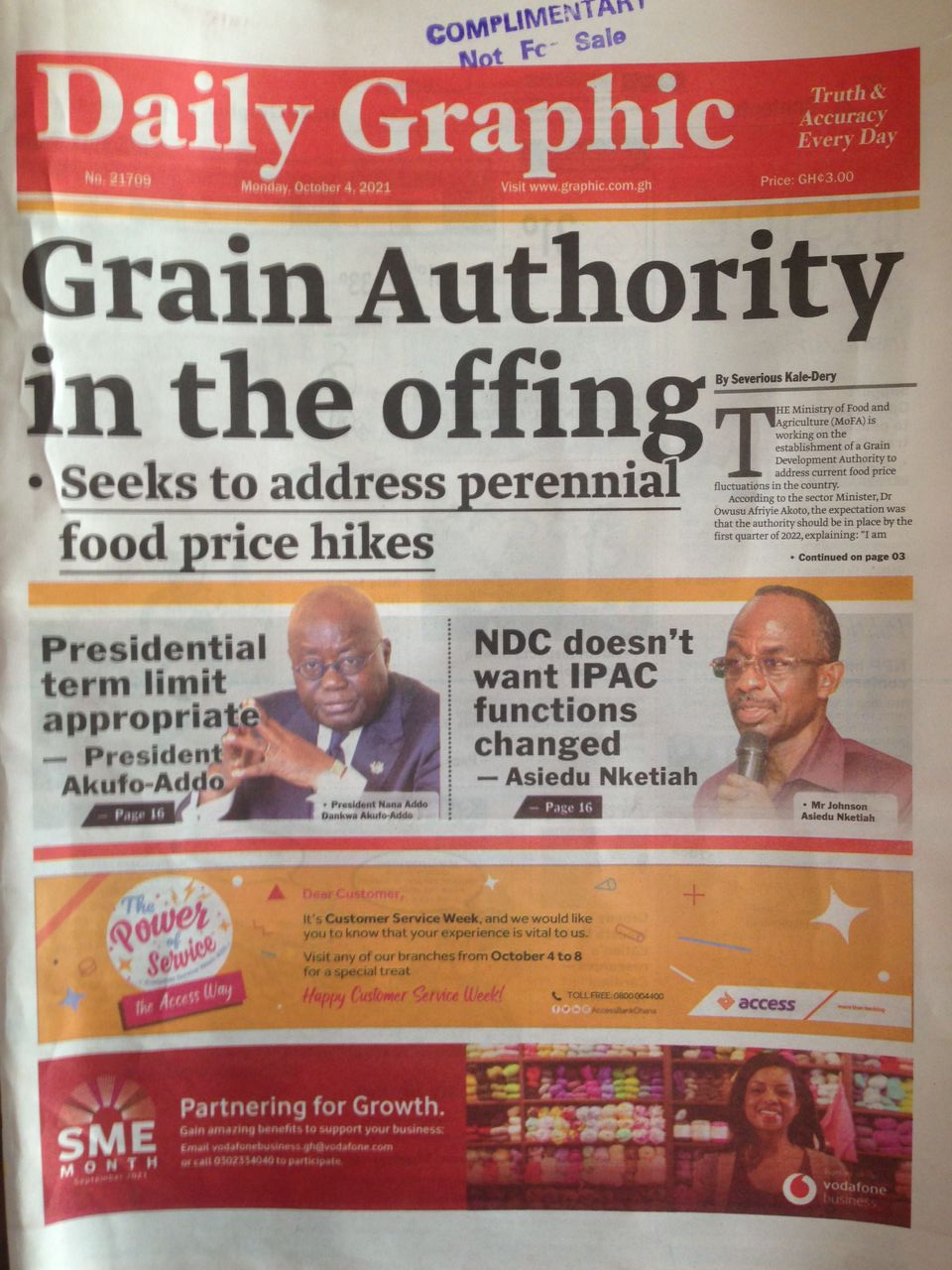Today's front pages: Monday, October 4, 2021 - MyJoyOnline