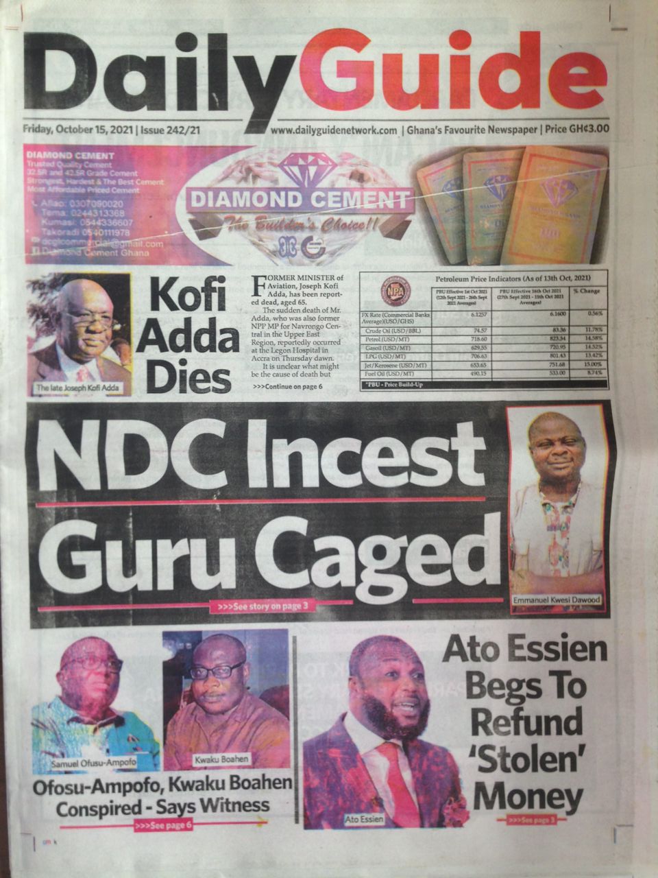 Today's front pages: Friday, October 15, 2021 - MyJoyOnline.com