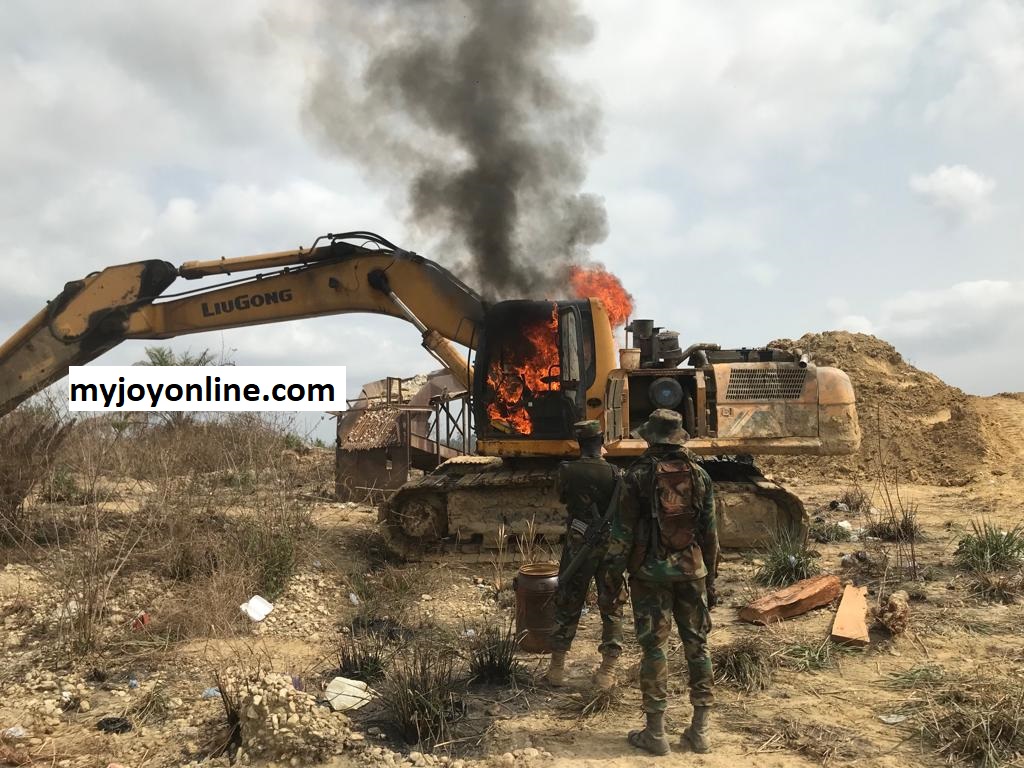 Military-led taskforce sets excavators on illegal mining sites ablaze ...