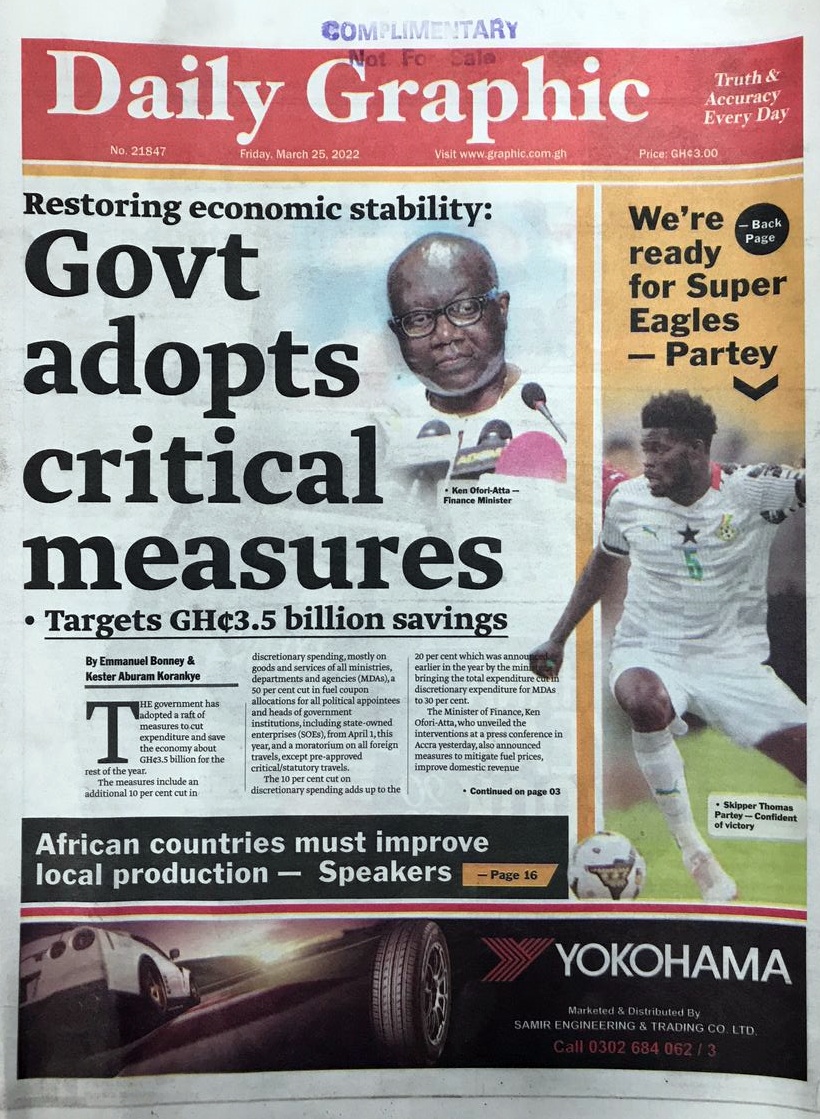 Today's front pages: Friday, March 25, 2022 - MyJoyOnline