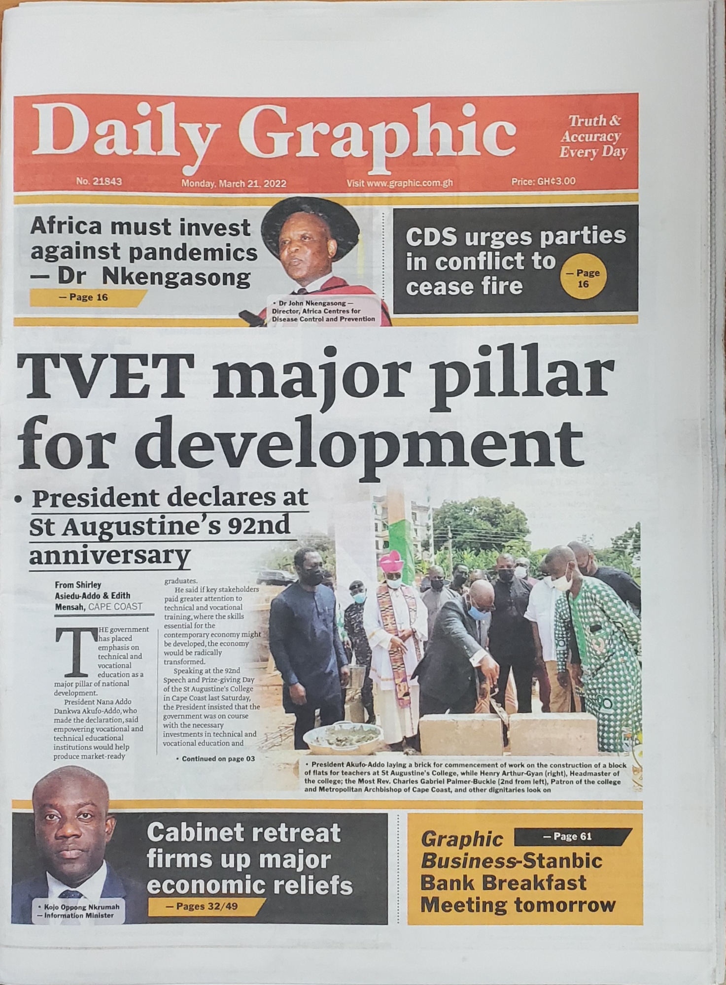 Today's front pages: Monday, March 21, 2022 - MyJoyOnline