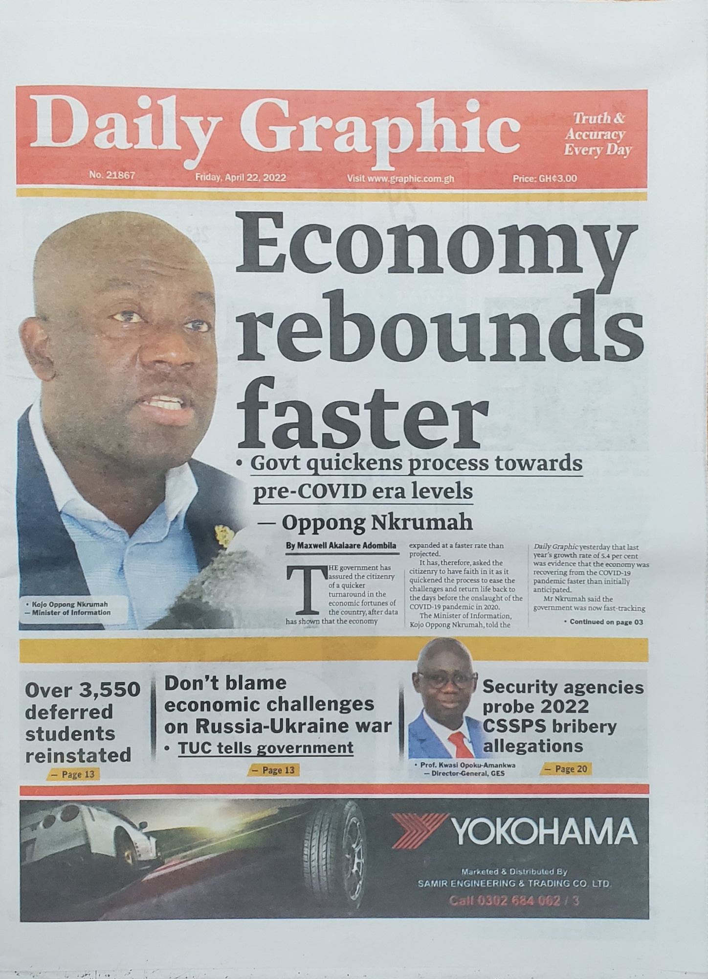 Today's front pages: Friday, April 22, 2022 - MyJoyOnline