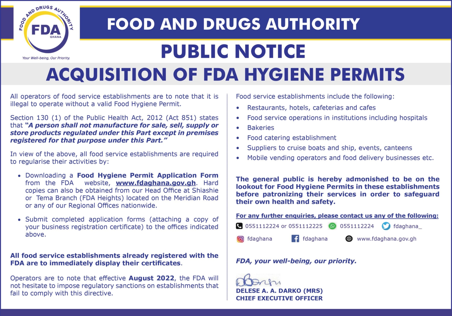 It is illegal to operate without valid Food Hygiene Permit - FDA warns ...