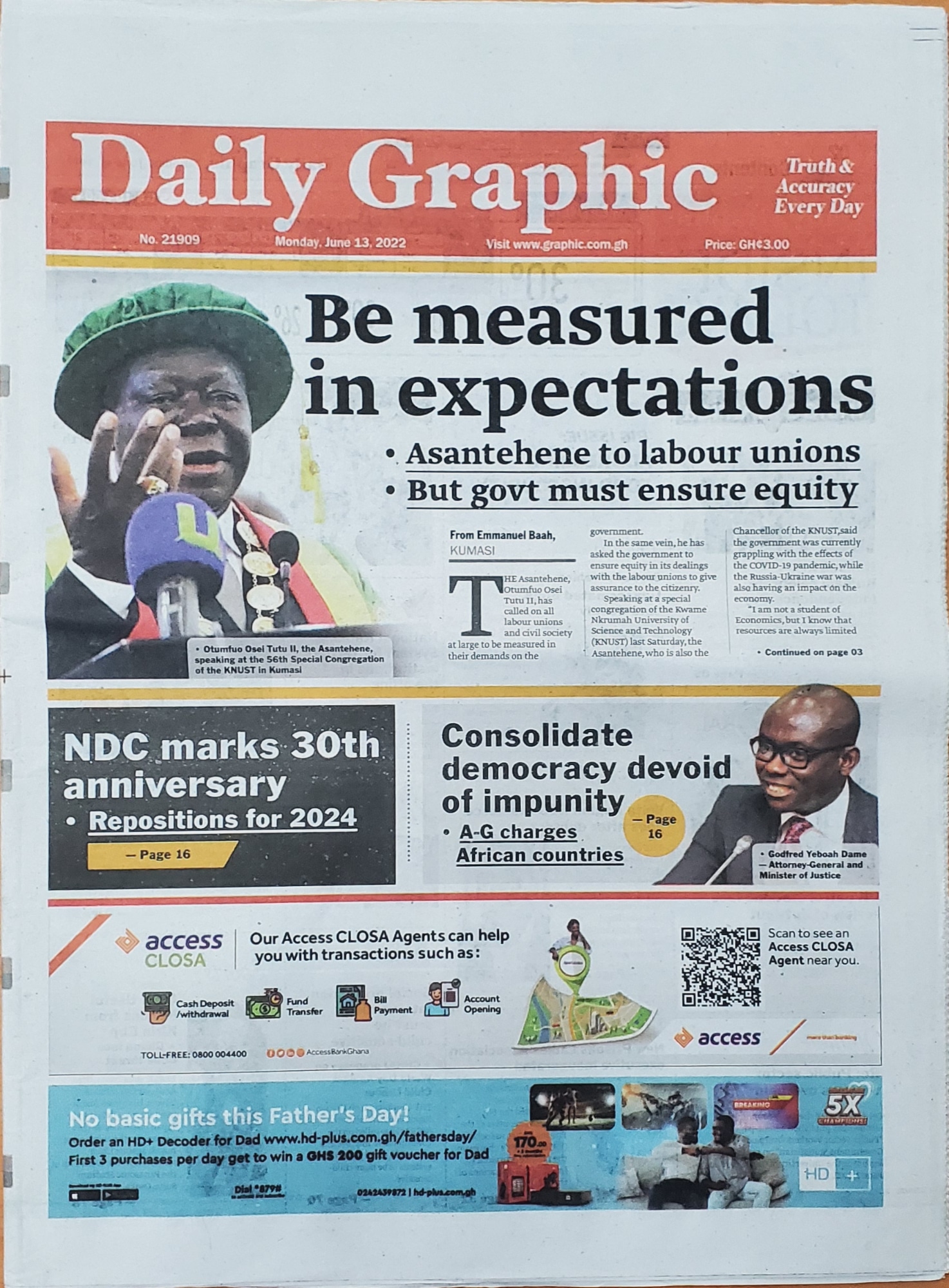 Today's front pages: Monday, June 13, 2022 - MyJoyOnline