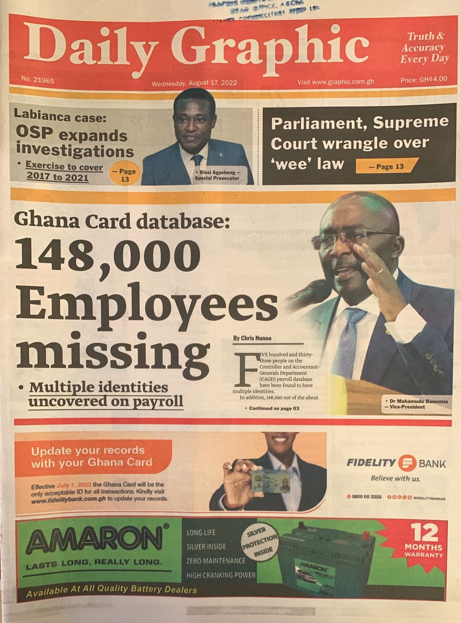 Today's front pages: Wednesday, August 17, 2022 - MyJoyOnline