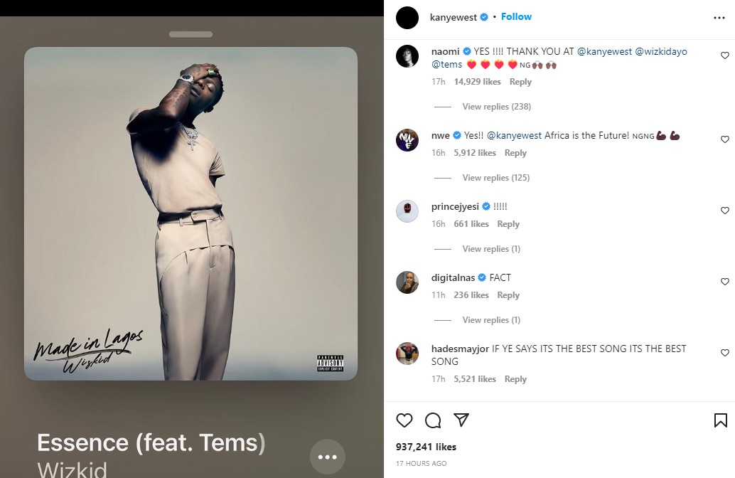 Wizkid's 'Essence' adjudged best song in music history by Kanye West ...