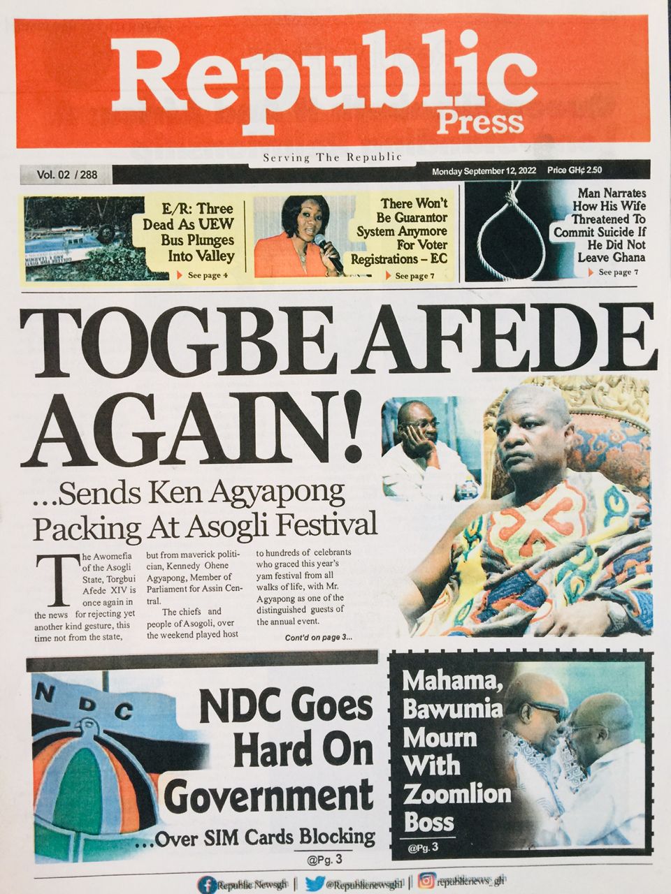 Today's front pages: Monday, September 12, 2022 - MyJoyOnline.com
