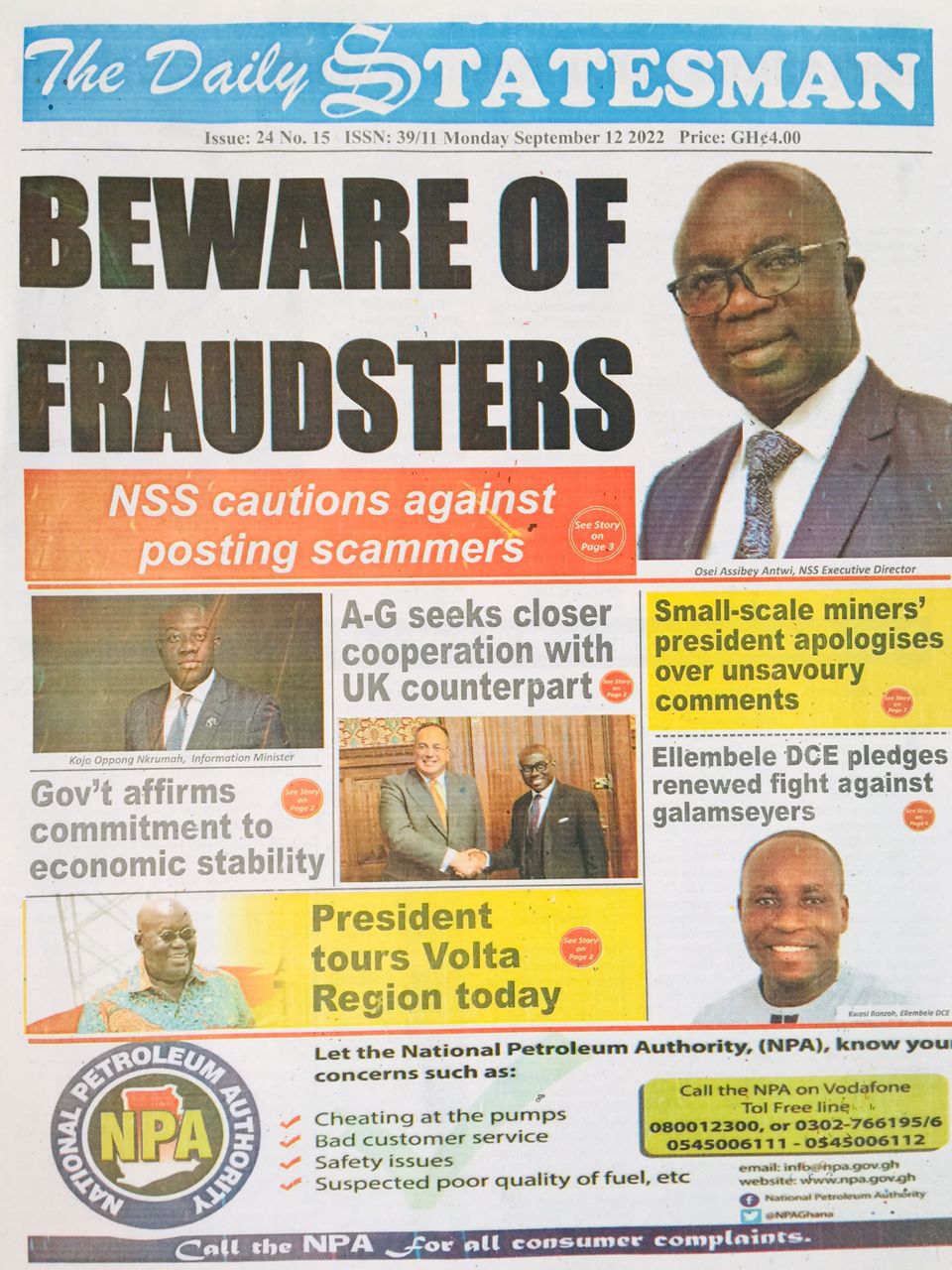 Today's front pages: Monday, September 12, 2022 - MyJoyOnline.com