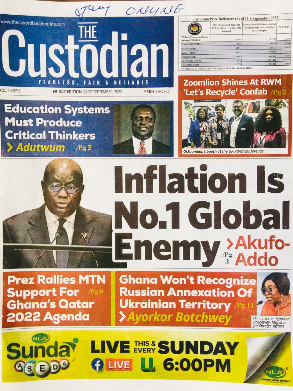 Today's front pages: Friday, September 23, 2022 - MyJoyOnline.com