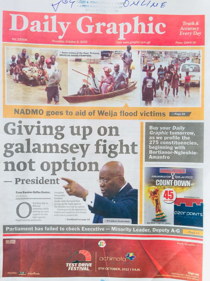 Today's front pages: Thursday, October 6, 2022 - MyJoyOnline