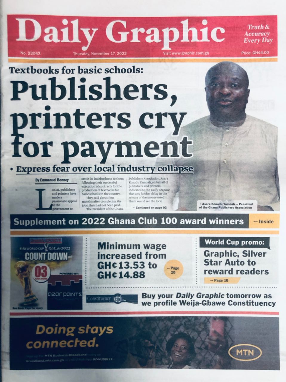 Today’s front pages: Thursday, November 17, 2022 - MyJoyOnline