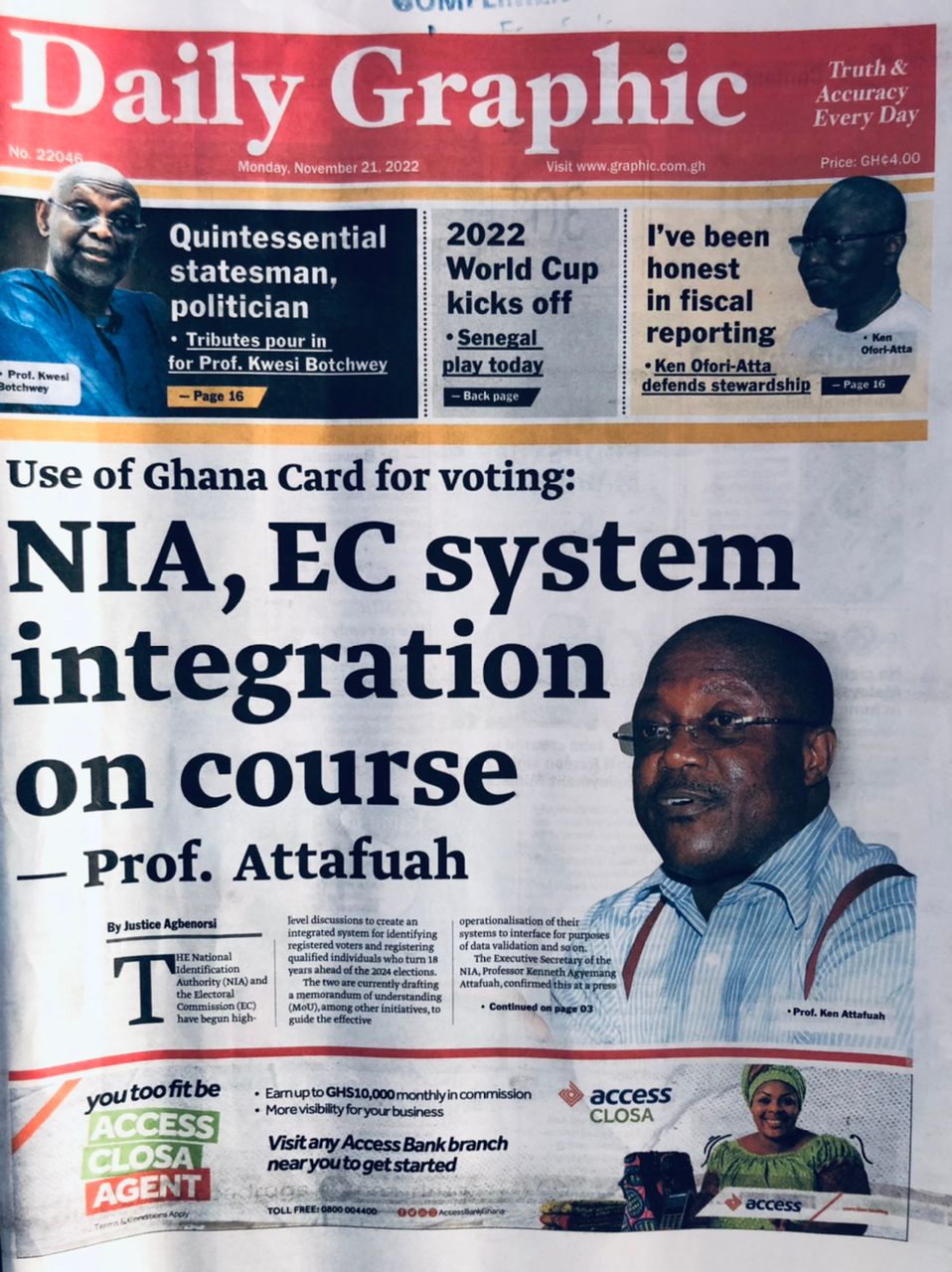 Today’s front pages: Monday, November 21, 2022 - MyJoyOnline