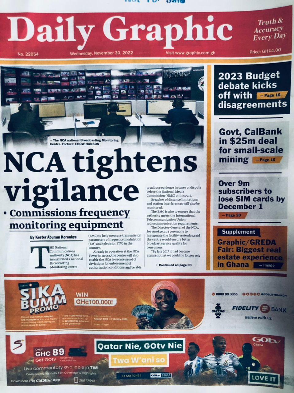 Today's front pages: Wednesday, November 30, 2022 - MyJoyOnline