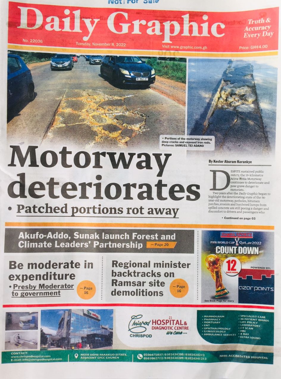 Today's front pages: Tuesday, November 8, 2022 - MyJoyOnline