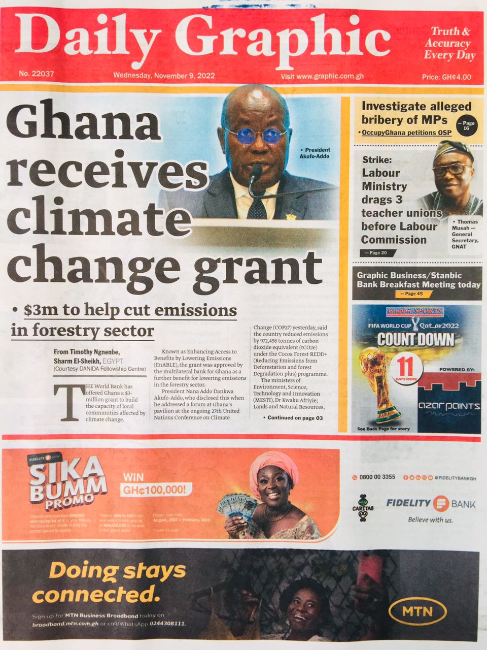 Today's front pages: Wednesday, November 9, 2022 - MyJoyOnline
