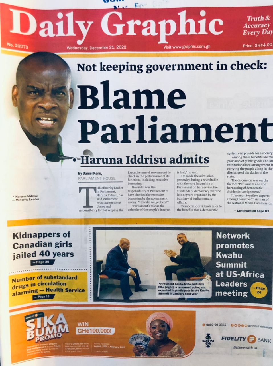 Today’s front pages: Wednesday, December 21, 2022 - MyJoyOnline