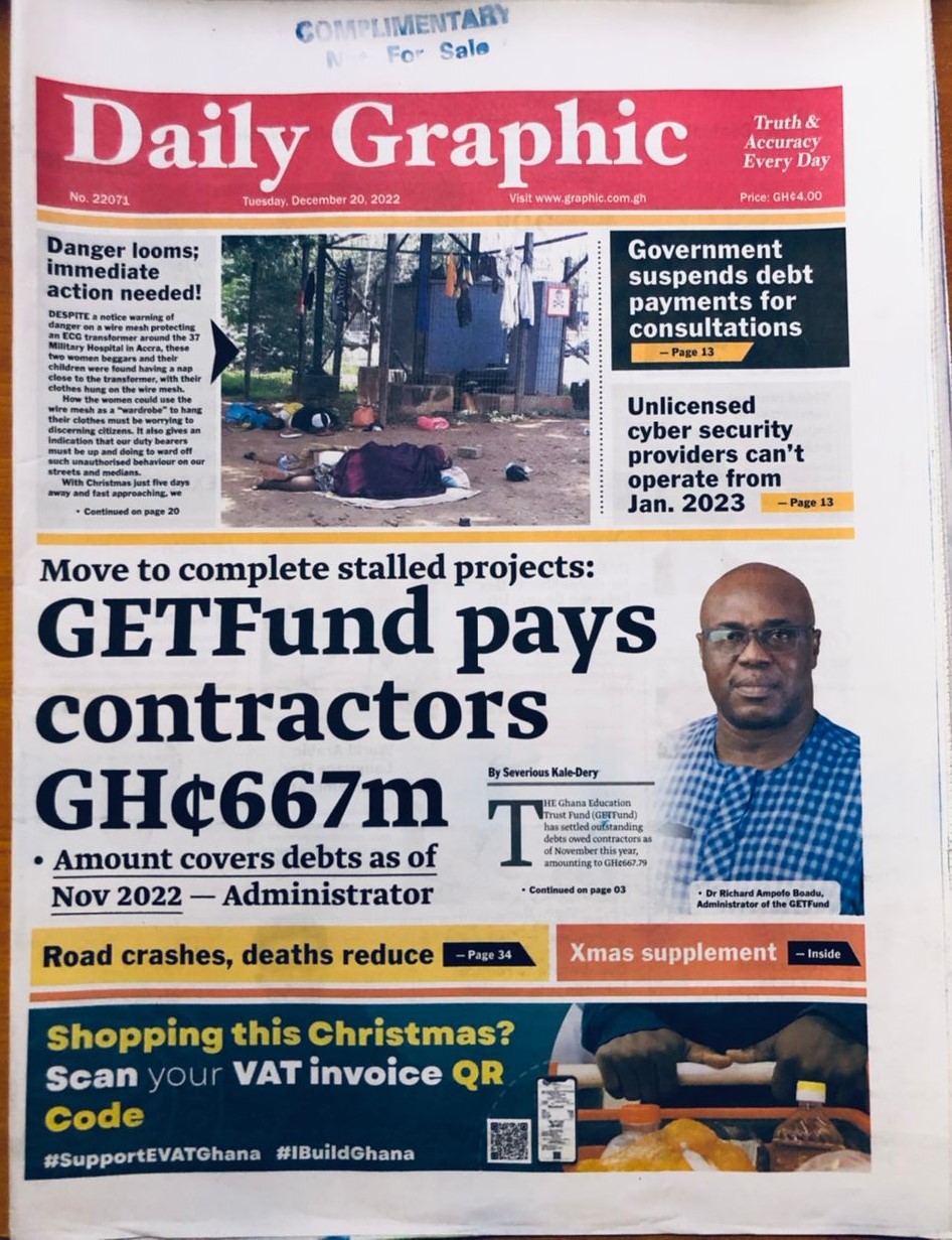 Today’s front pages: Tuesday, December 20, 2022 - MyJoyOnline