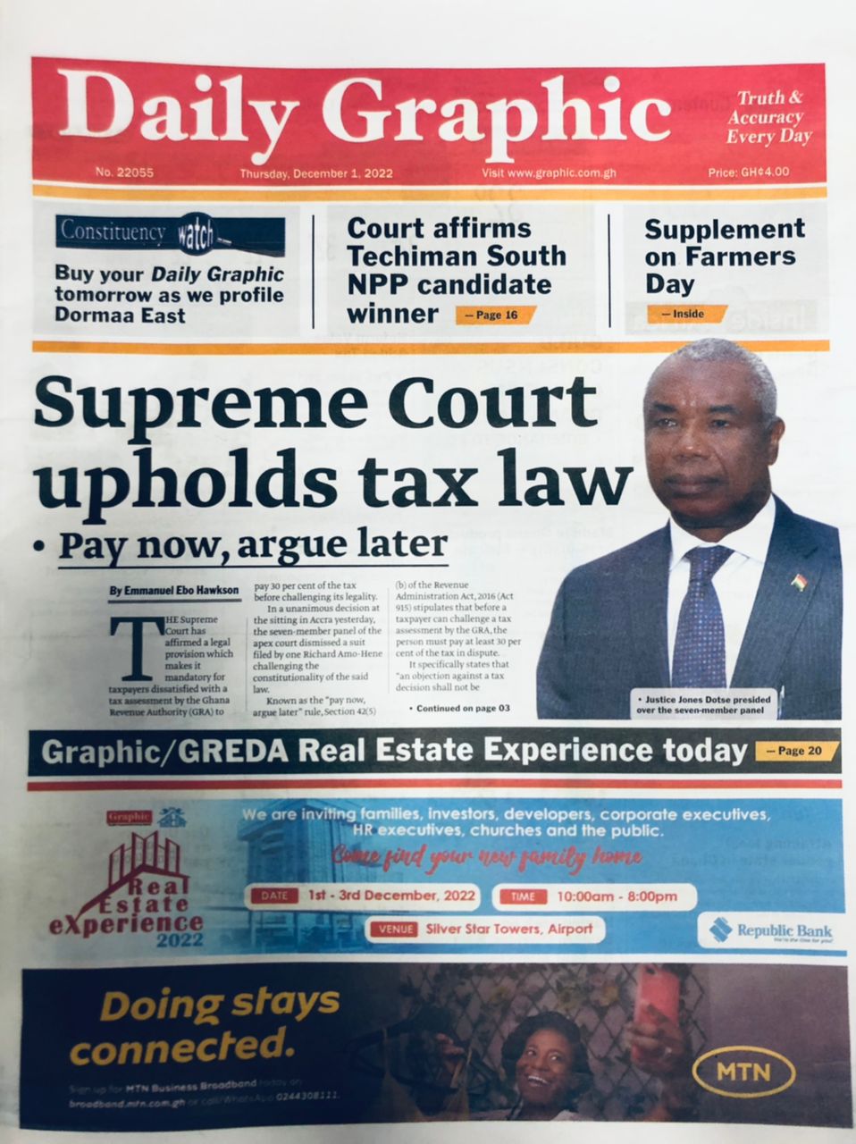 Today’s front pages: Thursday, December 1, 2022 - MyJoyOnline
