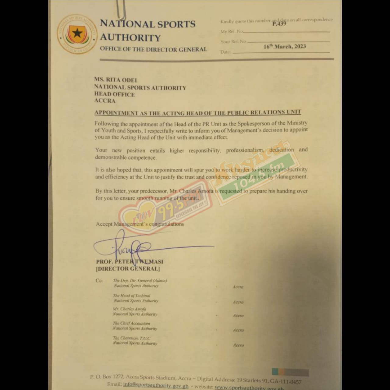 Rita Odei replaces Charles Amofa as PR Head of NSA - MyJoyOnline.com