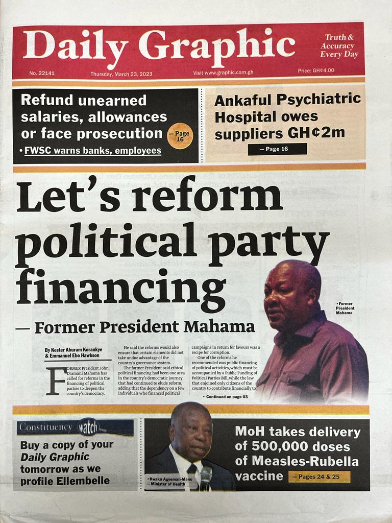 Today's front pages: Thursday, March 23, 2023 - MyJoyOnline