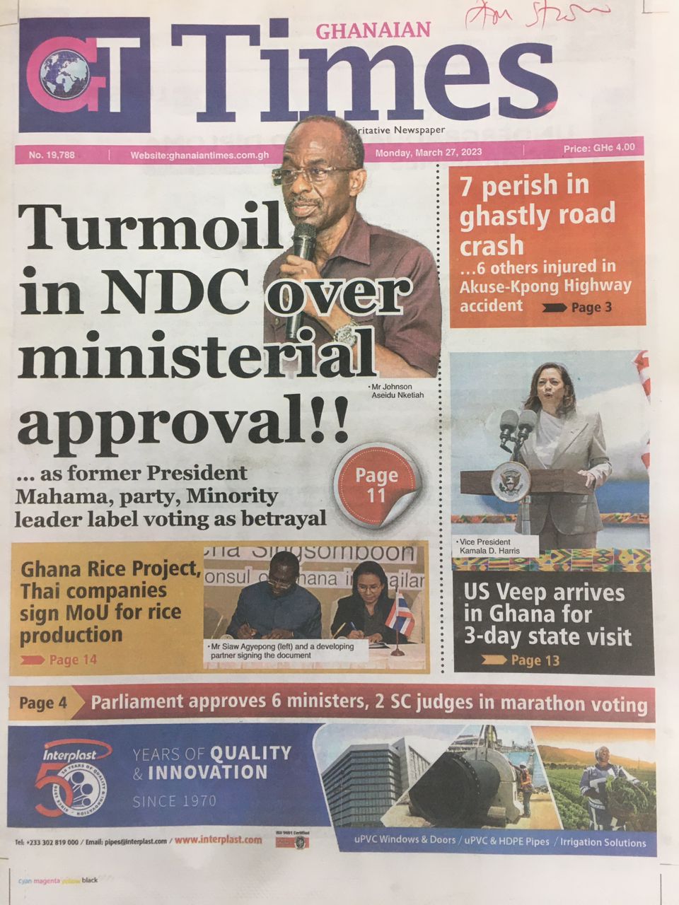 Today's front pages: Monday, March 27, 2023 - MyJoyOnline