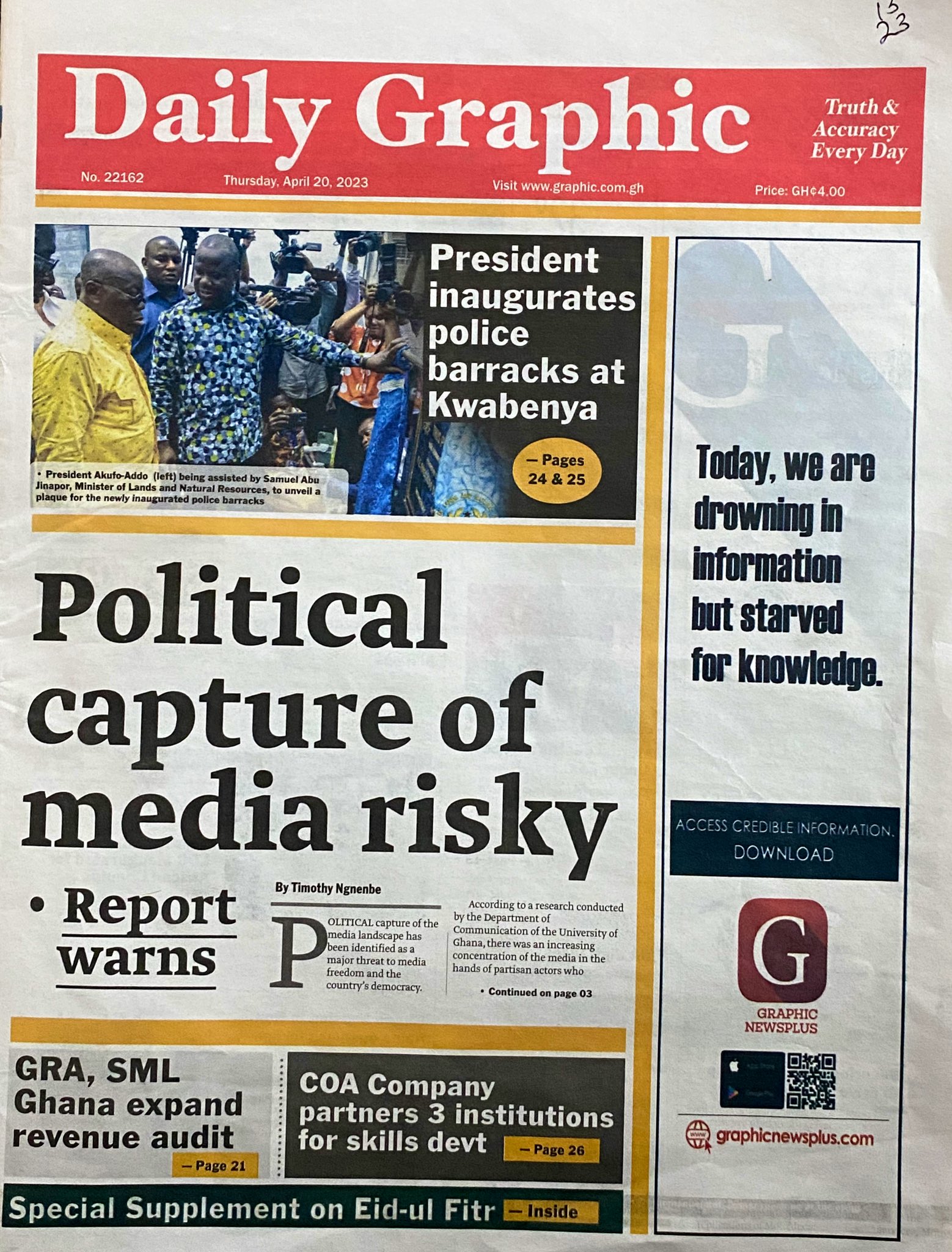 Today's front pages: Thursday, April 20, 2023 - MyJoyOnline.com