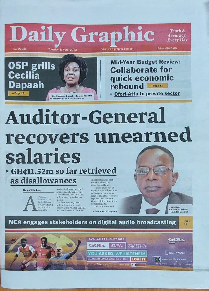 Today's front pages: Tuesday, July 25, 2023 - MyJoyOnline