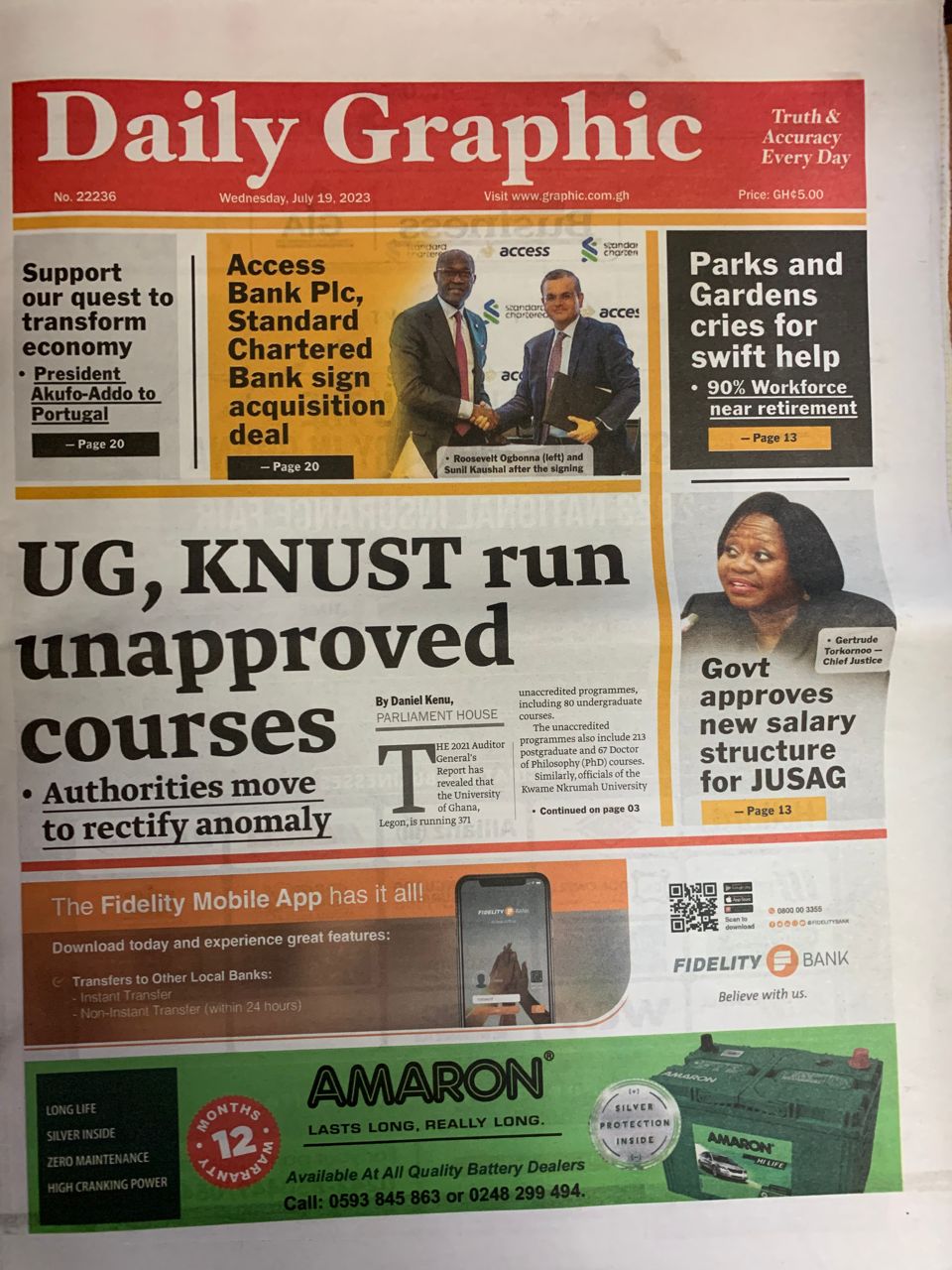 Today's front pages: Wednesday, July 19, 2023 - MyJoyOnline