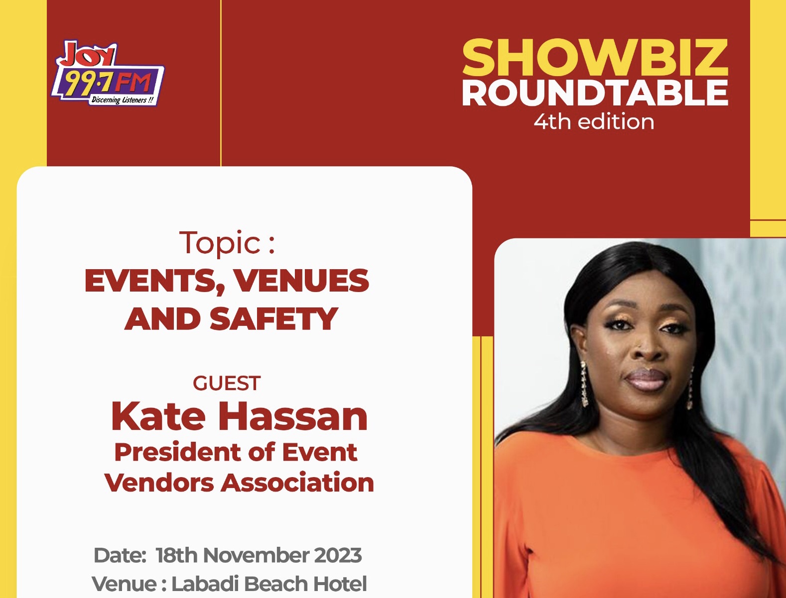 President of event vendors Kate Hassan to attend Joy FM's Showbiz ...