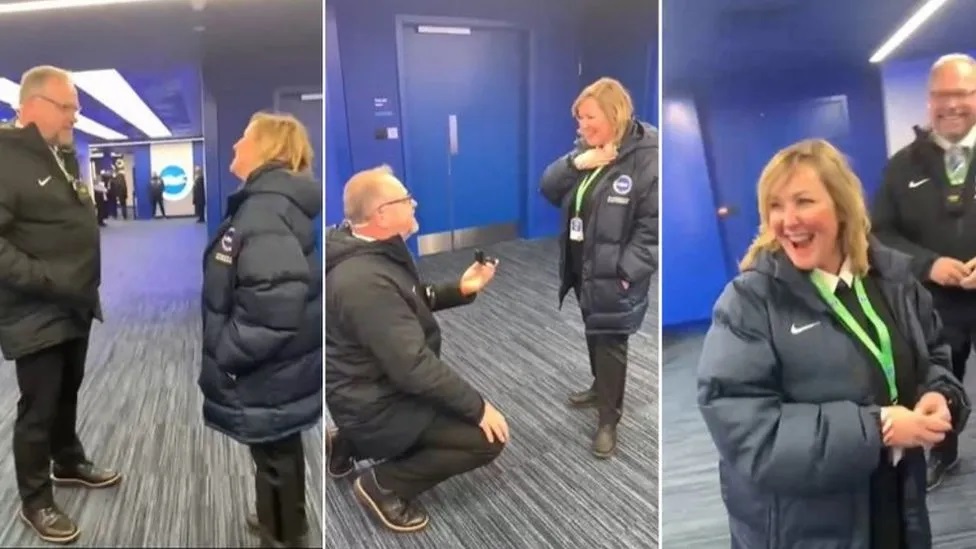 Couple gets engaged in tunnel at Albion Premier League match - MyJoyOnline
