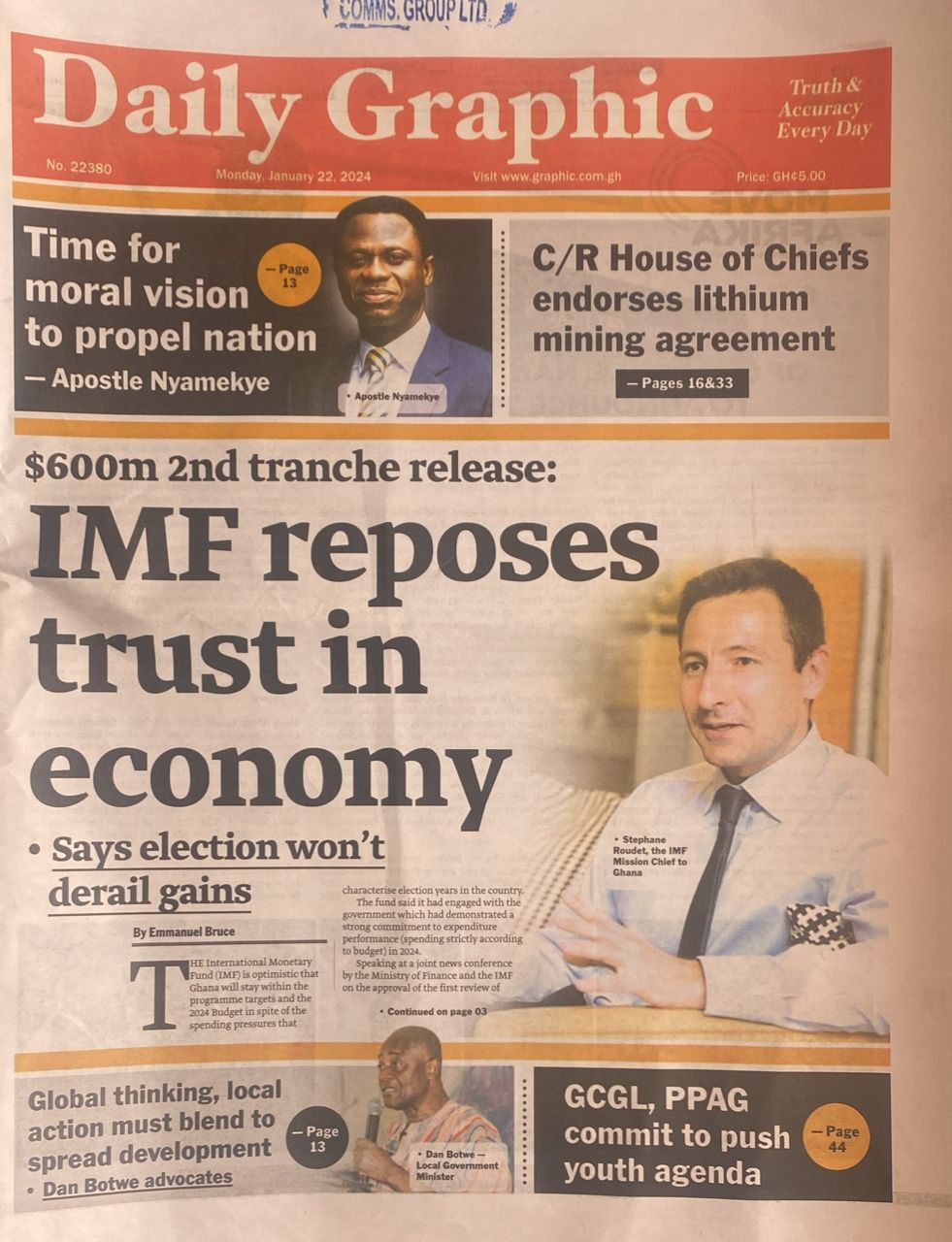Today's front pages: Monday, January 22, 2024 - MyJoyOnline