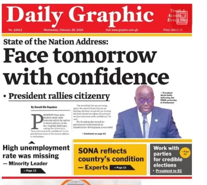 Today's front pages: Wednesday, February 28, 2024 - MyJoyOnline