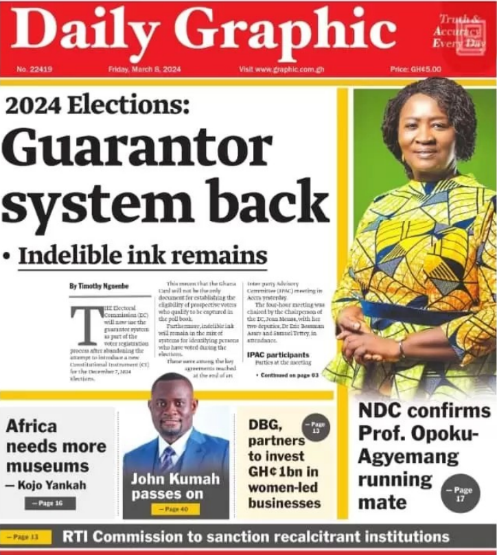 Today's front pages: Friday, March 8, 2024 - MyJoyOnline