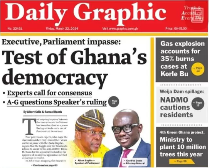 Today's front pages: Friday, March 22, 2024 - MyJoyOnline